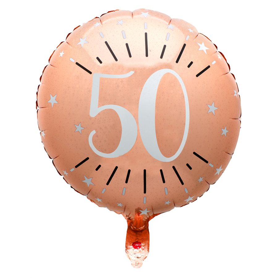 Ballon Alu Âge étincelant rose gold 50 ans Ø 45 cm Sachet d'